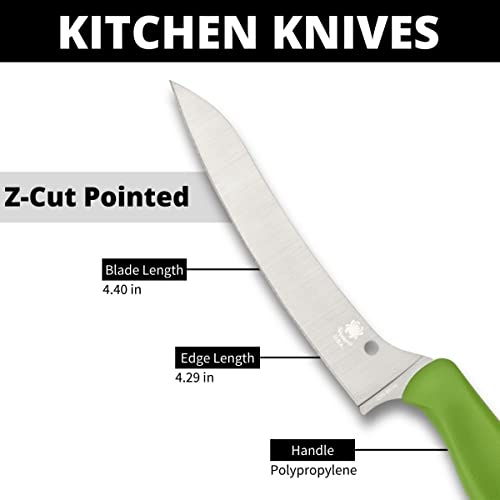 Spyderco Z-Cut Kitchen Knife with 4.4" Pointed Tip CTS BD1N Stainless Steel Blade and Durable Green Polypropylene Handle - PlainEdge - K14PGN