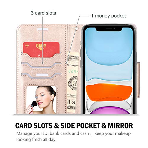 ProCase iPhone 11 Wallet Case for Women, Flip Folio Kickstand PU Leather Case with Card Holder Wristlet Hand Strap, Stand Protective Cover for iPhone 11 6.1β 2019 Release -Black