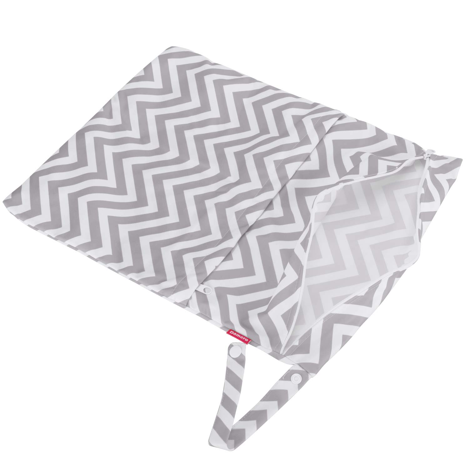 Damero 3pcs Travel Wet and Dry Bag Organizer with Handle for Cloth Diaper, Pumping Parts, Swimsuit and More, Easy to Grab and Go, Gray Chevron
