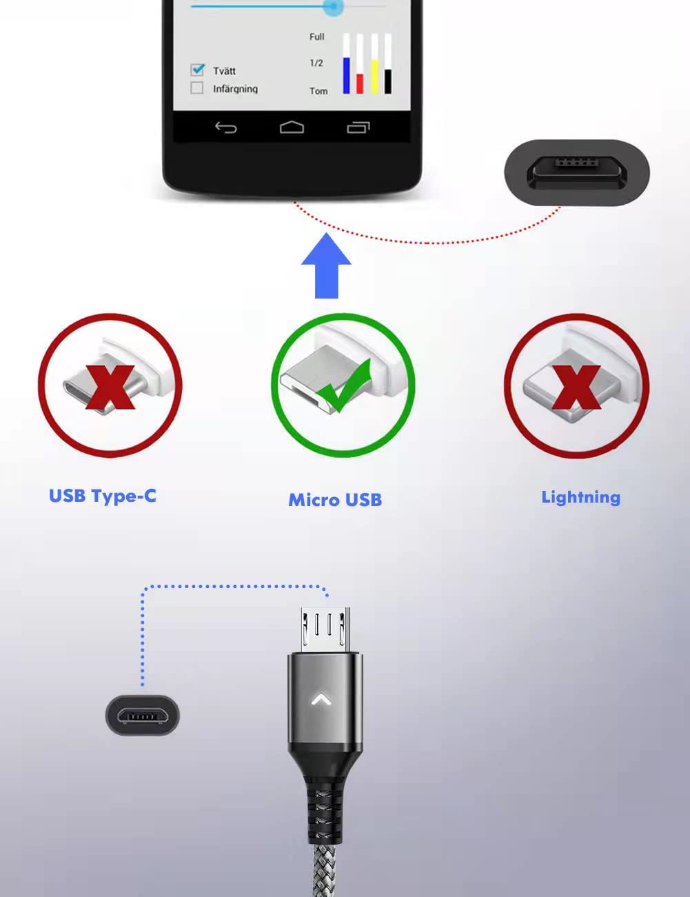 JIUWFOX Micro USB Android Charger Cable [2-Pack 4ft+6ft], Light Up Micro USB Charging Cable for Samsung Galaxy S7 Edge S6 S5 J7 J7V J5 J3, Moto E6 E5 E4, LG K40 K20, Xbox, PS4