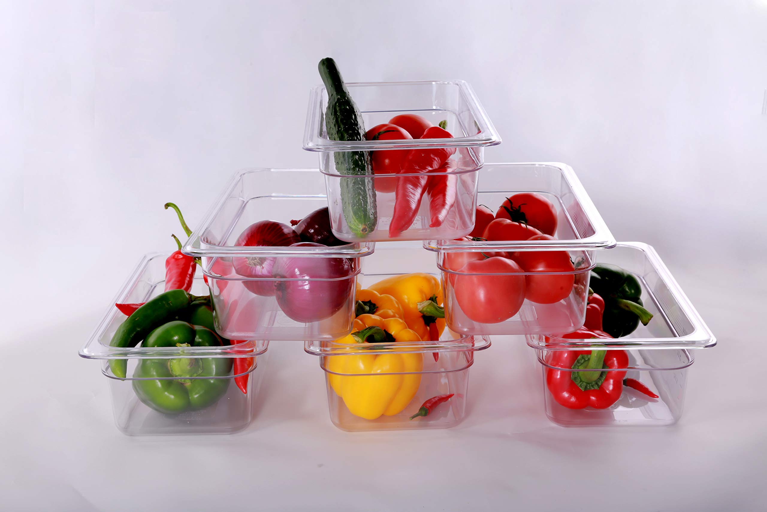 Hakka 1/3 Size Polycarbonate Food Pans,2.5"Deep Clear Steel Steam Table Pans Commercial Gastronorm Catering Food Containers for Restaurant, Hotel, Buffet,Party - Pack of 6