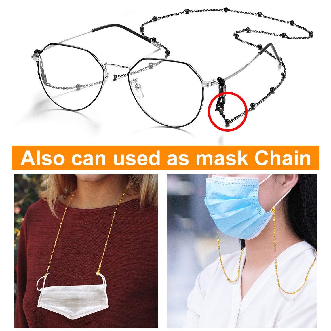 Black Chain for Glasses Women Sunglasses Chains Lanyard Chains
