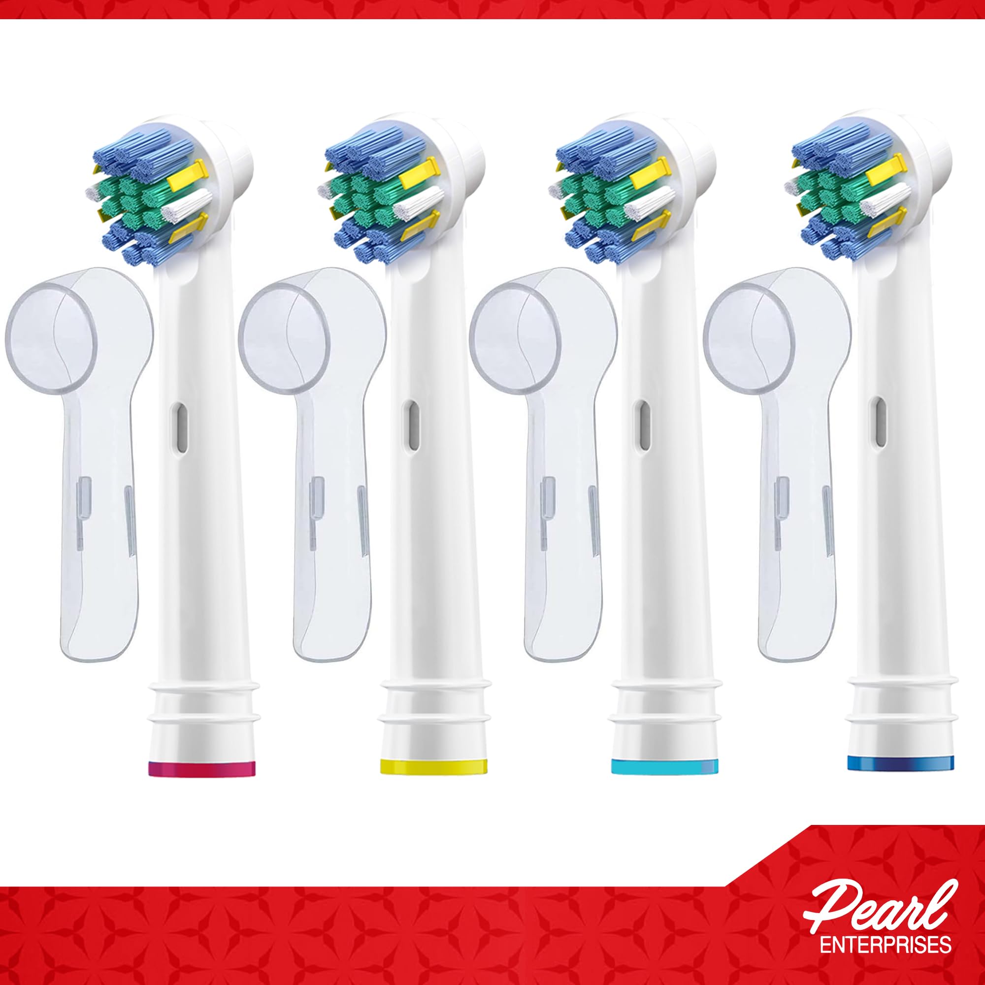 Replacement Brush Heads Compatible with Oral B Floss Action, Oral-B Braun 4 Pack + 4 Bonus Cover Cap. Compatible w/Vitality Floss Action, Oral-B 7000, 9000, Pro 1000, Kids