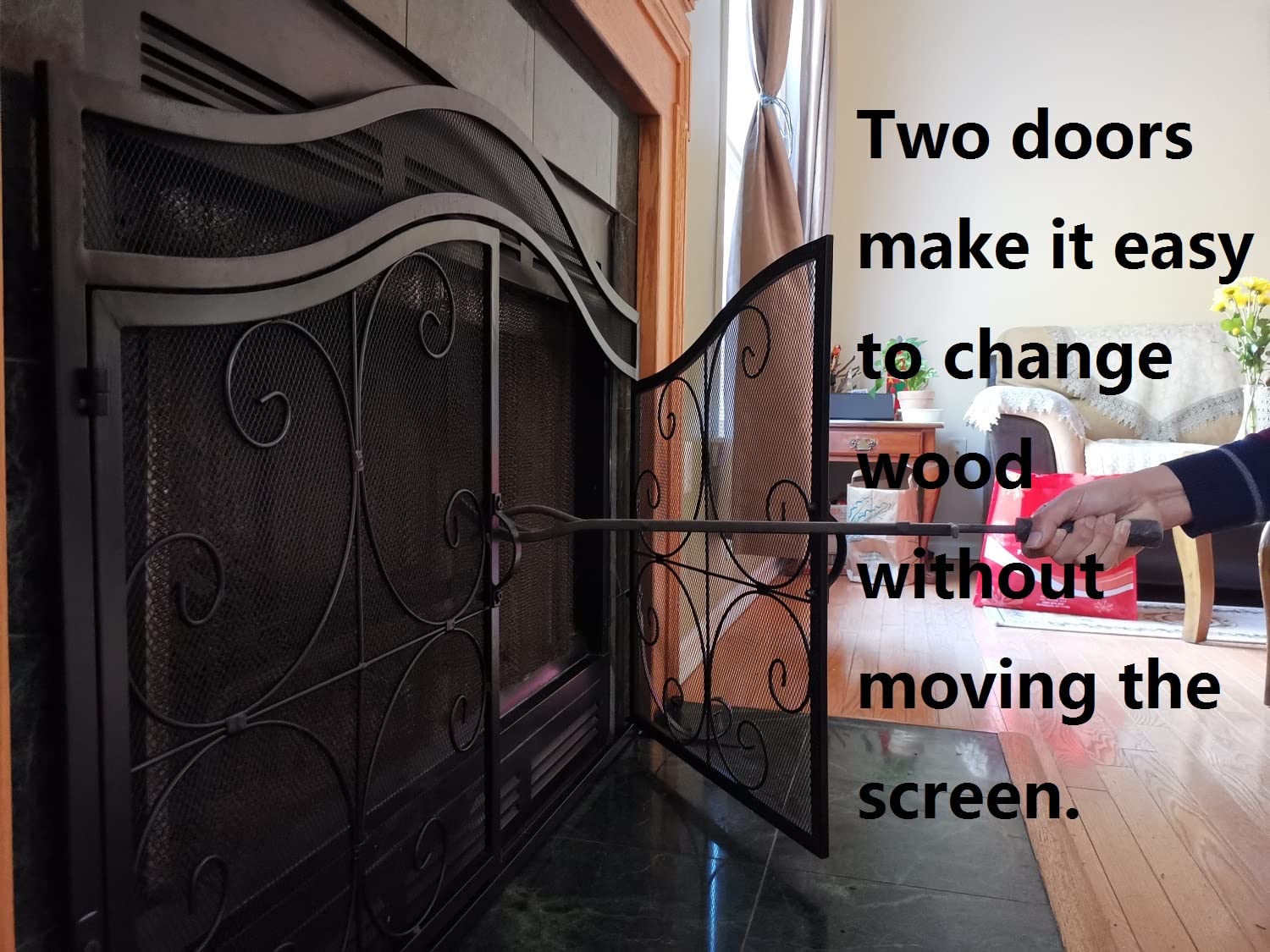 Black Fireplace Screen with Doors Fireplace Cover Screen Fireplace Screens Decorative Large Flat Guard Fire Screens Metal Mesh Wrought Iron Fire Place Panels Wood Burning Stove Accessories