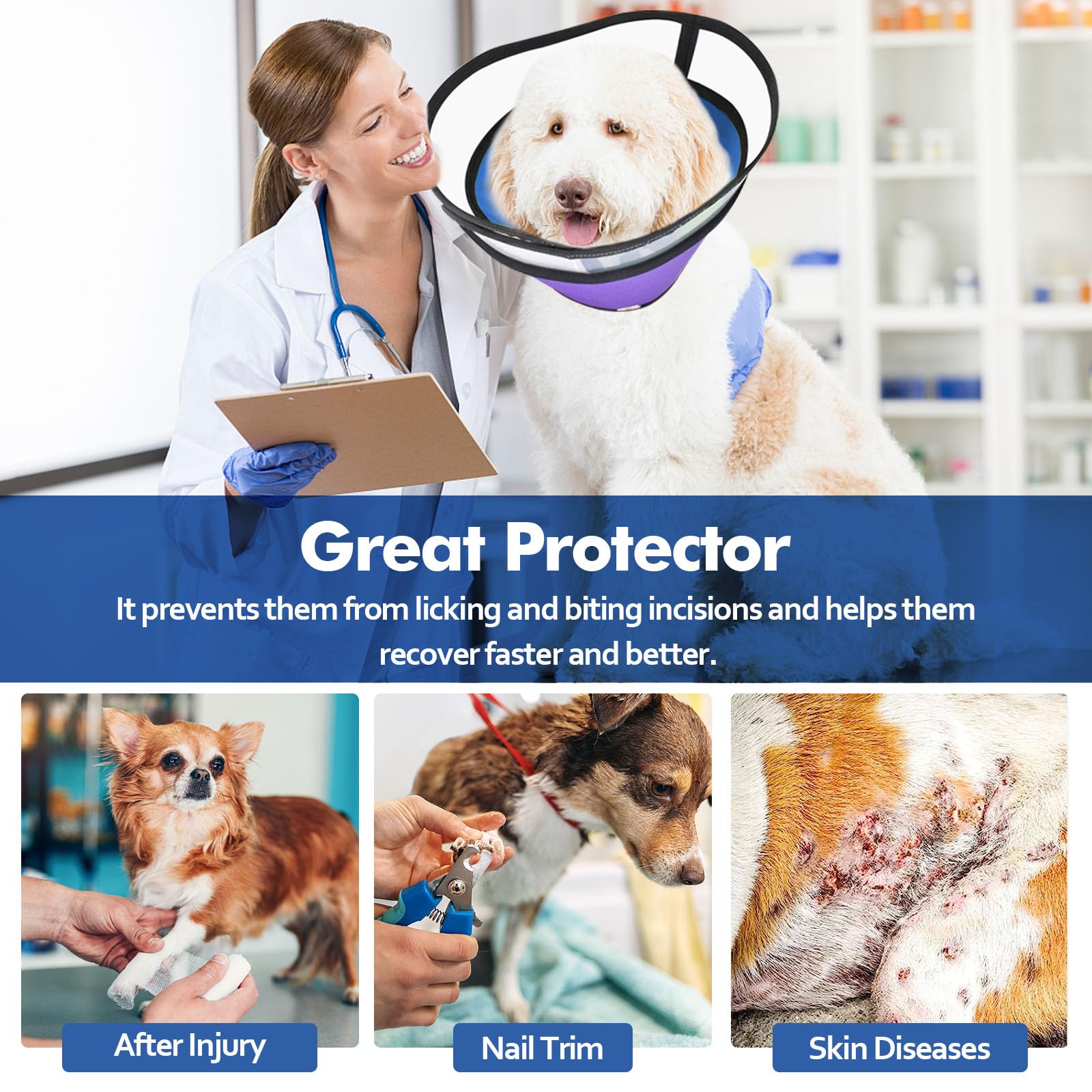 Dog Cones for Medium Large Dogs, Soft Dog Cone Collar Alternative for After Surgery