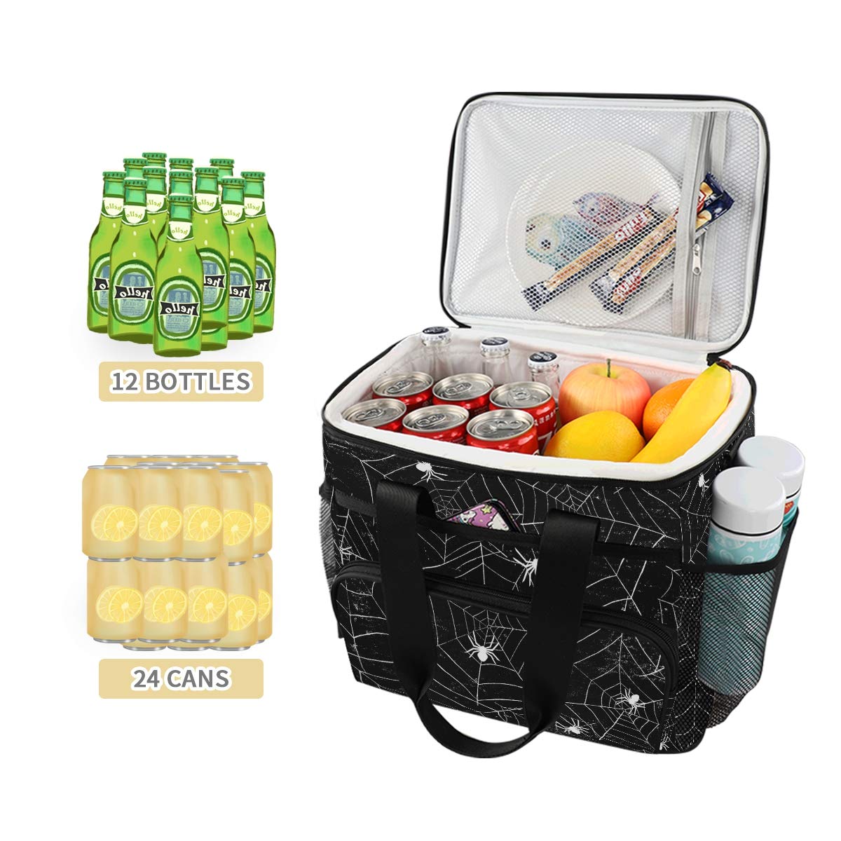 ALAZA Halloween Black and White Grunge Background with Spiderwebs Large Capacity Cooler Tote Insulated Lunch Bag Lunch Cooler Bag