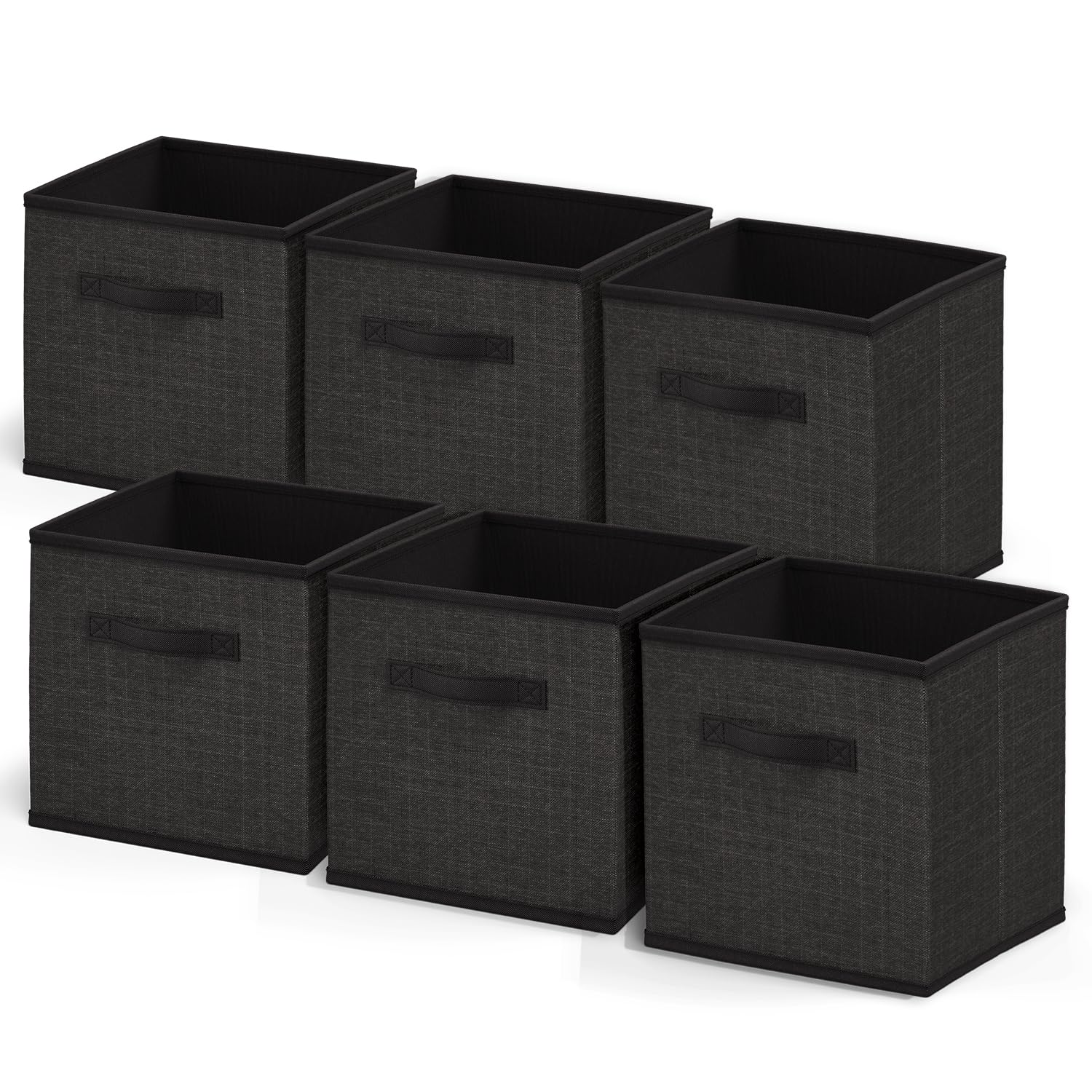 Cube Storage Bins, Foldable 6 Cube Storage Organizer Bins, Fabric Storage Cubes, Storage Basket with Handles, Black Closet Storage Bins, 11-Inch Cube Storage Bins for Bedroom, Playroom and More