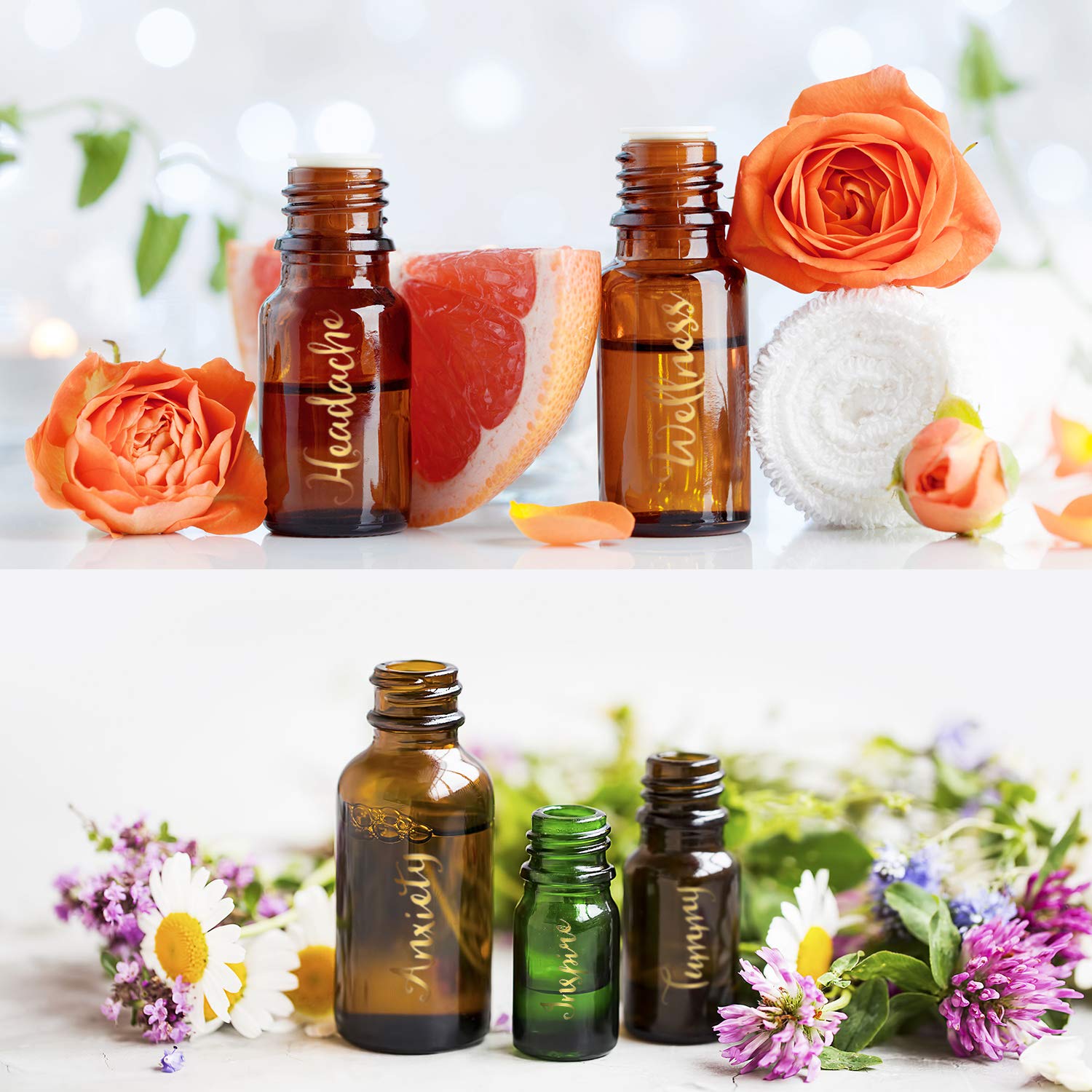 8 Sheets Essential Oil Bottle Labels Stickers Letter Stickers Waterproof Vinyl Essential Oil Labels for Perfume Bottle (Golden)