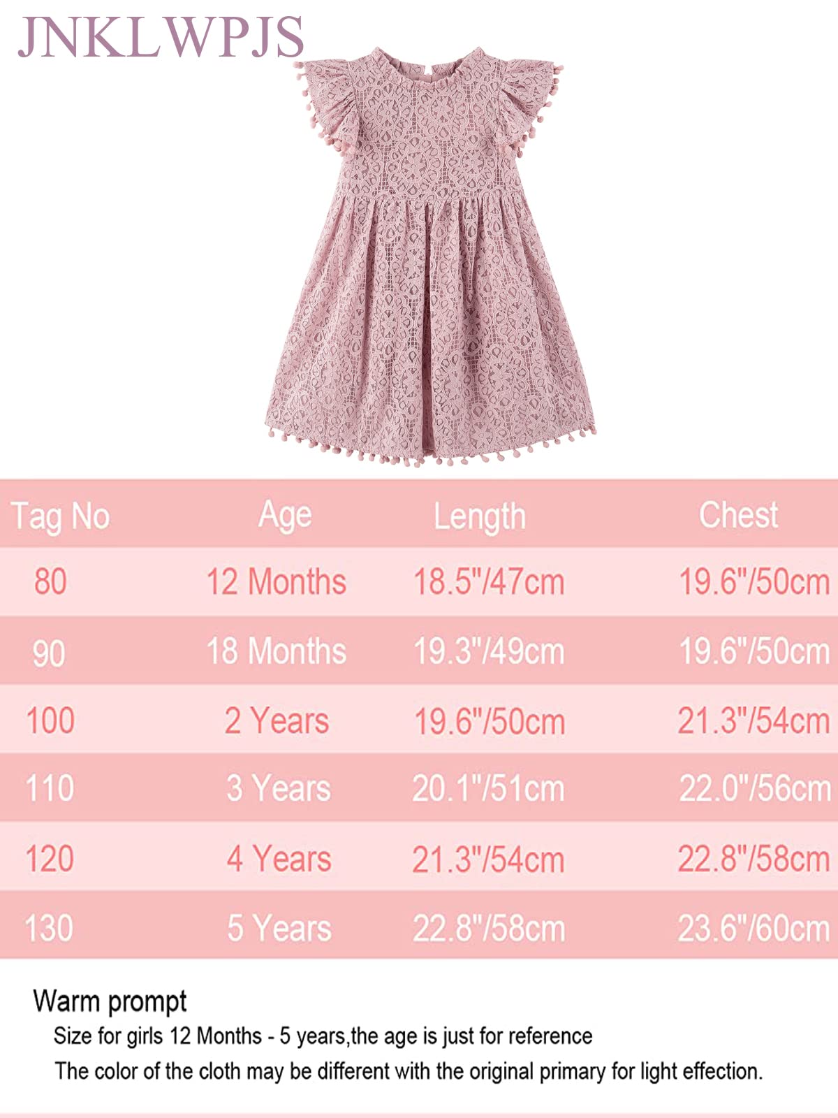 JNKLWPJS Toddler Girls Hollow Lace Pom Pom Flutter Sleeve Princess Party Dress Black 90CM