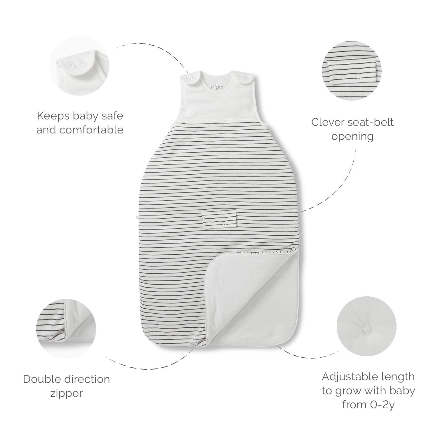 MORI Baby Unisex Premium Sleep Sack in Blue Stripe for Toddlers - 0.5 Tog Sleeping Bag - Suitable from 8.8lbs to 2 Years