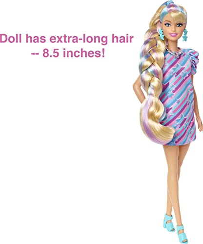 Barbie Totally Hair Doll, Star-Themed with 8.5-Inch Fantasy Hair & 15 Styling Accessories (8 with Color-Change Feature)