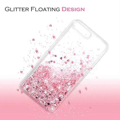 iPhone 7 Plus Case, iPhone 8 Plus Case, WORLDMOM Double Layer Design Bling Flowing Liquid Floating Sparkle Colorful Glitter Waterfall TPU Protective Phone Case for Apple iPhone 7 Plus,Rose Gold