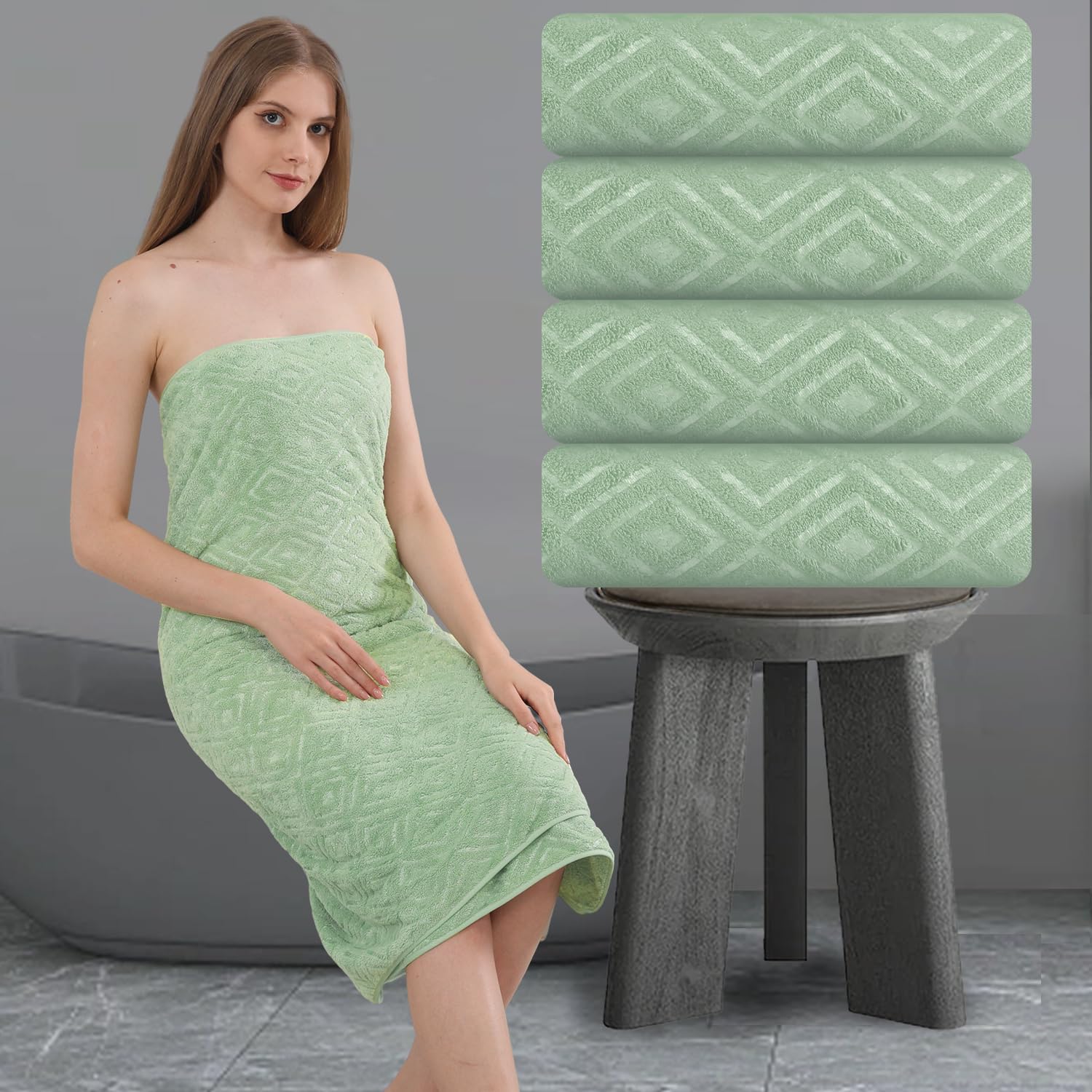 4 Piece Bath Towel Oversized Bath Sheet 35"x70" Bathroom Towel Extra Large Bath Towel Set Soft Highly Absorbent & Quick Dry Premium Bath Towel for Bathroom 700GSM Shower Towel Spa Gym Hotel,Green