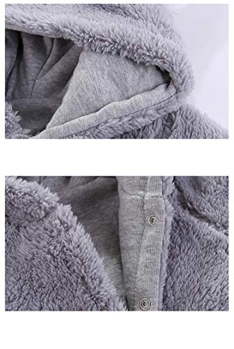 VNVNE Newborn Baby Cartoon Bear Snowsuit Warm Fleece Hooded Romper Jumpsuit (Pink,0-3 Month)