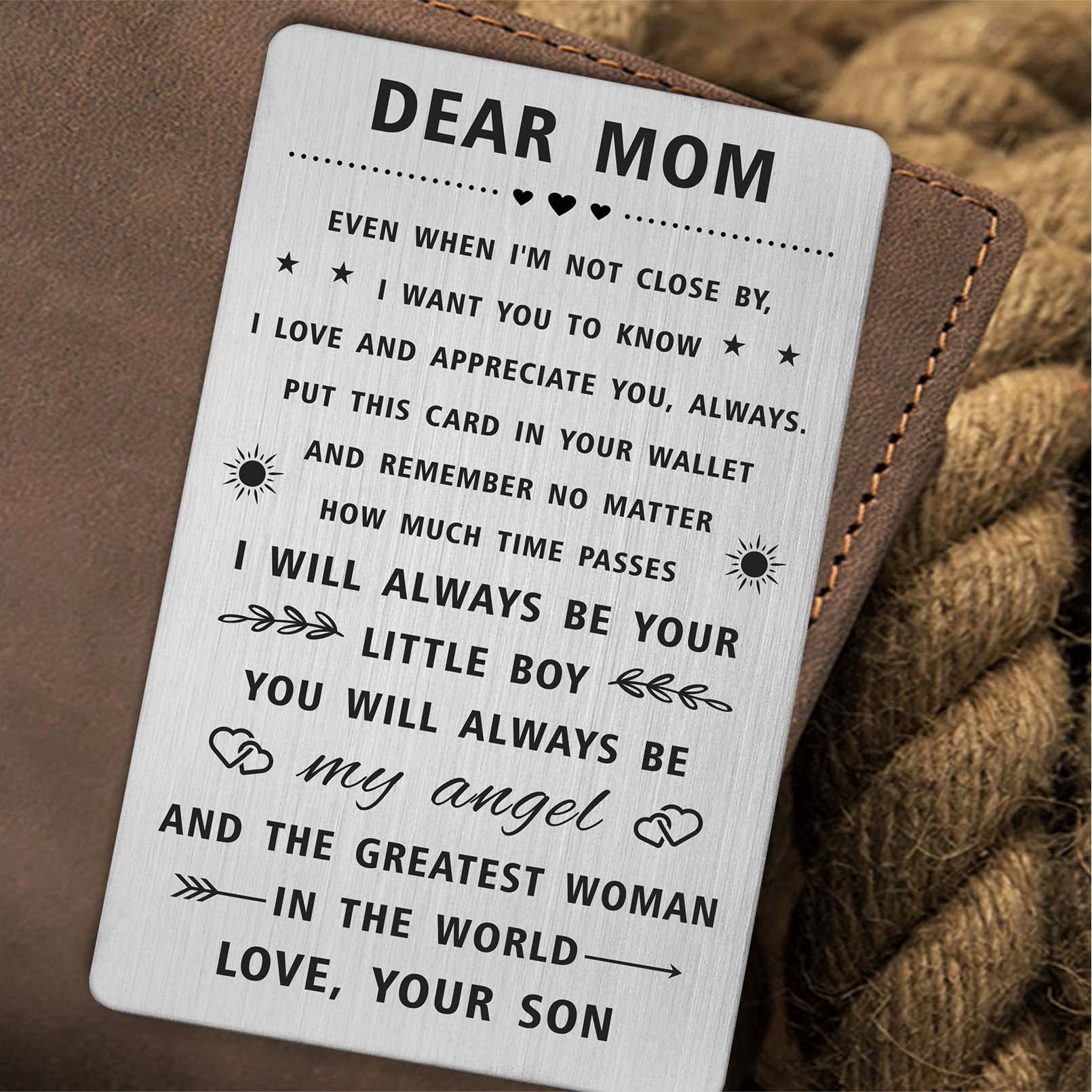 SOUSYOKYO Mom Christmas Card from Son, Thank You Mom Wallet Card from Son, Personalized Mom Wedding Birthday Gift from Son, Unique Mom Long Distance Present