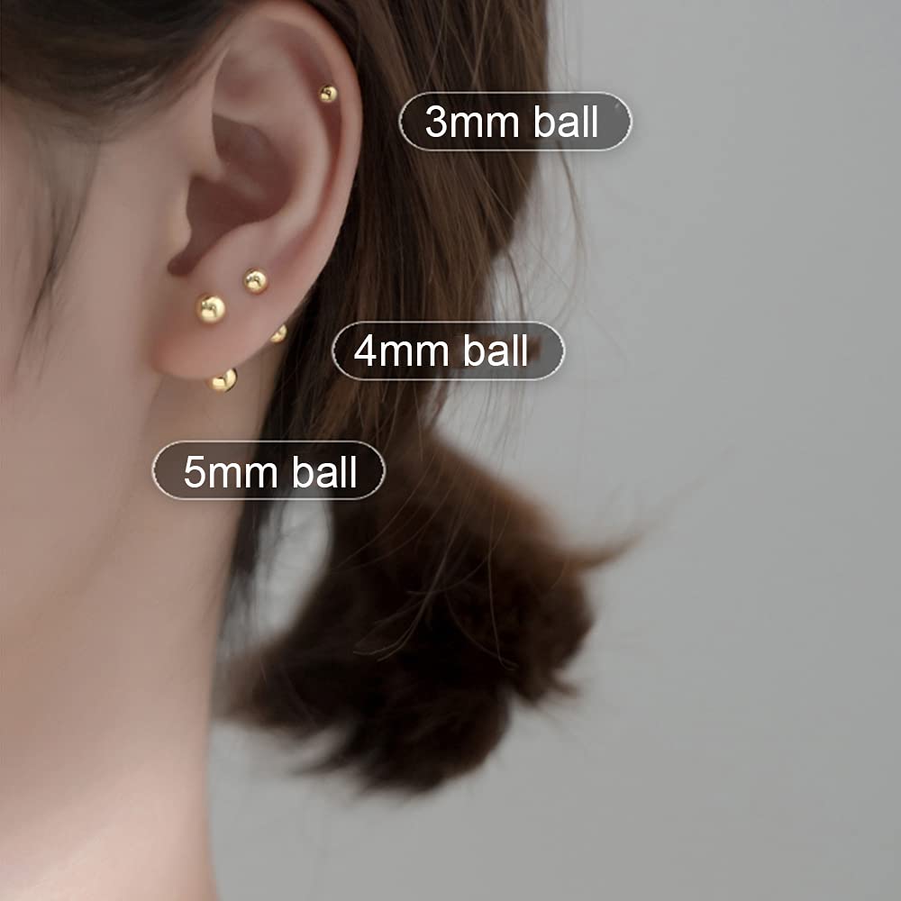 4mm Barbell Earrings 925 Sterling Silver Short Gold Cartilage Stud Rook Daith Helix Piercing Sleeper Earrings for Men Women
