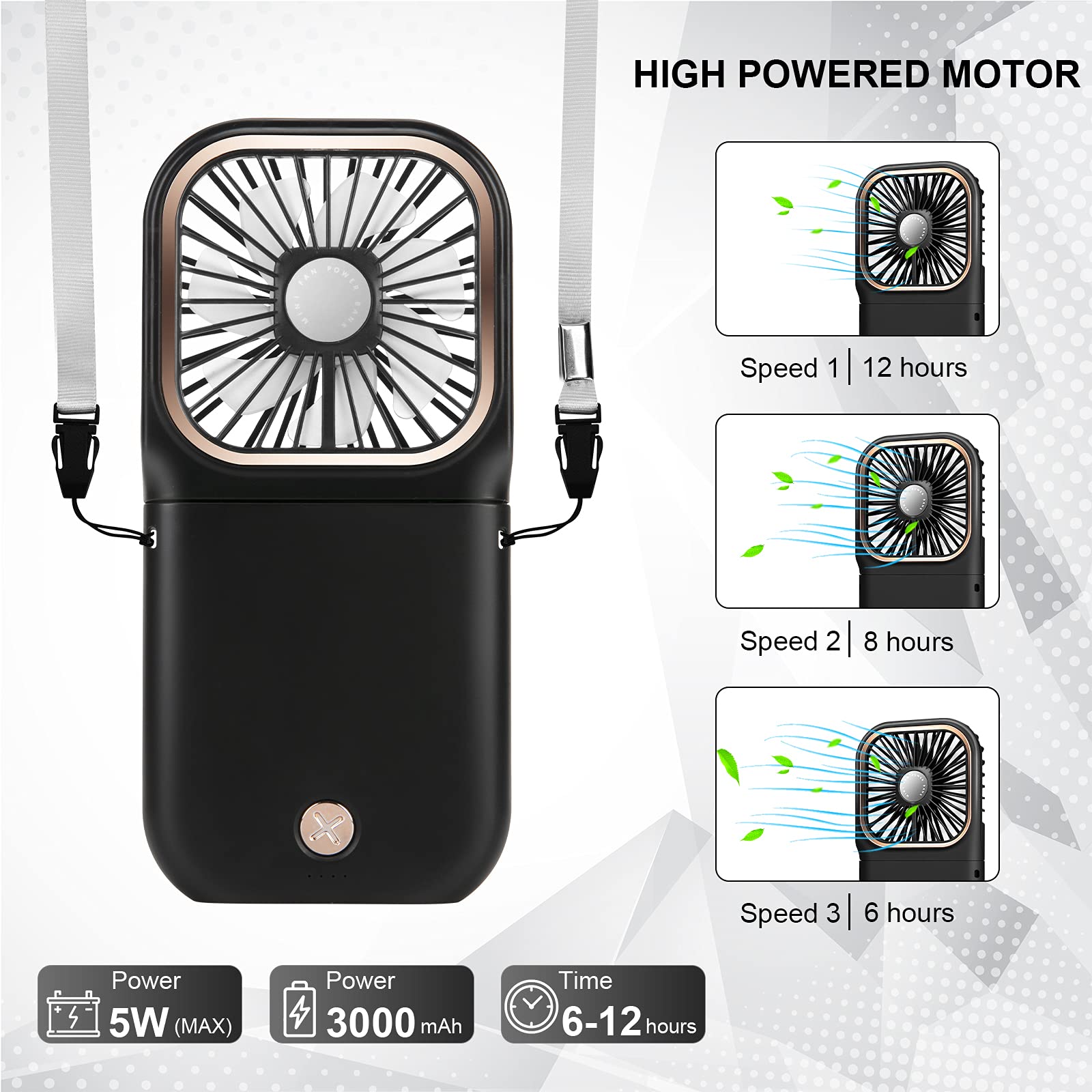 DAVID ROCCO Handheld Fan Mini Portable Fan, 2022 Upgrade Small Personal Fan with 3 Speeds Neck Fan Rechargeable Portable Fan, Good for Travel Home Office School Queue