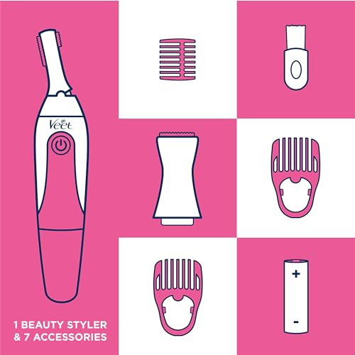 Hair Removal Electric Trimmer β Veet Expert Sensitive Precision Beauty Styler for Underarms, Eyebrows and Bikini Hair Removal with 8 Accessories and Beauty Bag, 1 Count