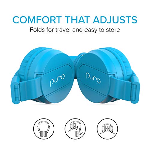 Puro Sound Labs PuroBasic Volume Limiting Wired Headphones for Kids, Boys, Girls 2+ Foldable & Adjustable Headband w/Microphone, Compatible with iPad, iPhone, Android, PC & Mac, Blue
