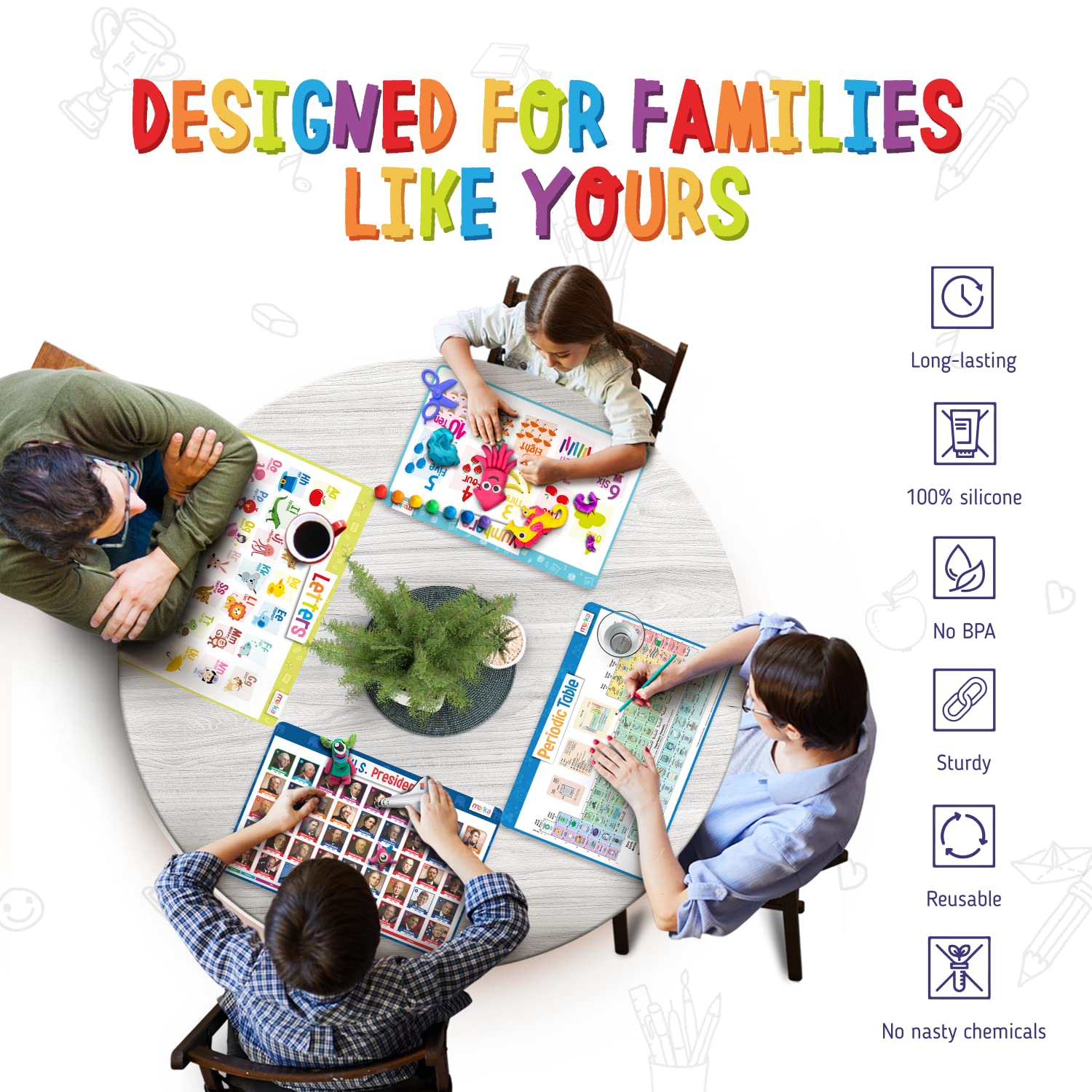 merka Placemats for Kids Plastic Placemats for Kids Presidents for Kids Educational Placemats for Kids Learning Placemats US Presidents Non-Slip Silicone Mats for Dining Table