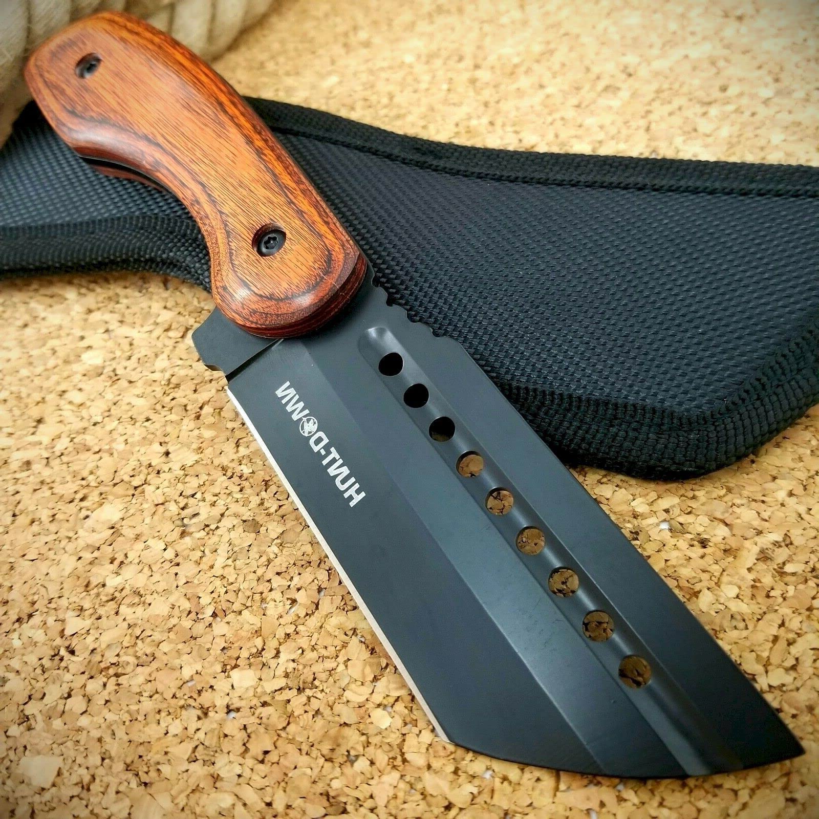 7.5" Fixed Blade Cleaver Hunting Knife Full Tang Survival Wood Handle Sheath