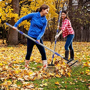 72 inch Adjustable Garden Rake Leaf, Collect Loose Debris Among Delicate Plants, Lawns and Yards, Expandable Head from 15inch to 72 inch. Ideal Garden Rake Tools