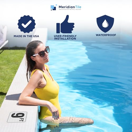 Aquatic Custom Tile, 9FT Pool Depth Markers, 6 X 6 Inches w/ 4" Font Vinyl Pool Stickers, Swimming Pool Number Markers, Pool Safety Signage, Adhesive Pool Depth Markers Stickers for Decks, Made in USA
