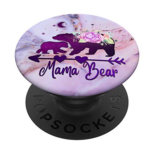 Purple Mama bear with one cub on Pink Blue Look PopSockets Swappable PopGrip