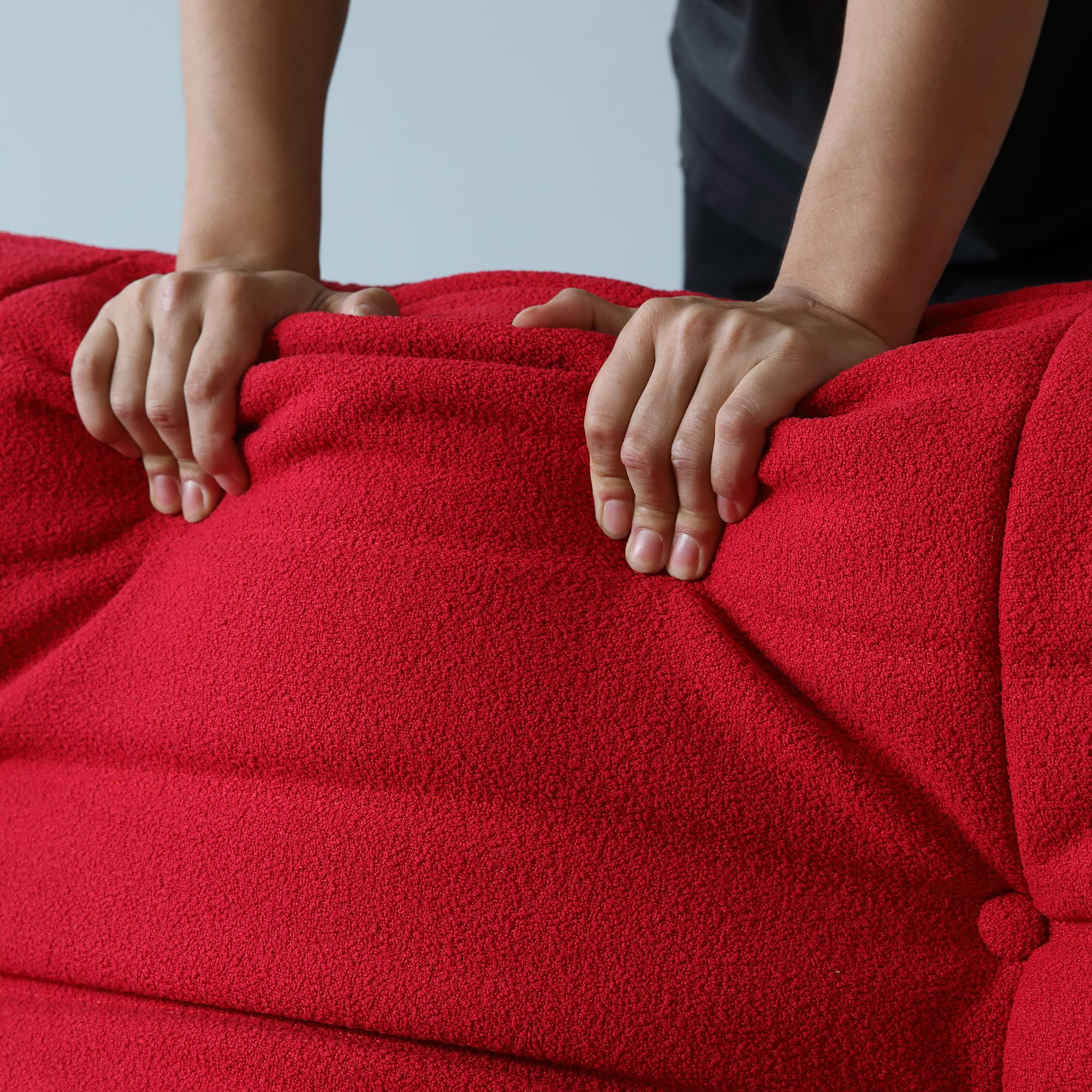 TIFLON Lazy Floor Sofa,Minimalist Sofa Couch,Teddy Velvet 3Seatert Sofa, Fireside Chair,Tatami Sofa,Corner Relax Sofa Couch for Living Room Bedroom Salon Office-Red