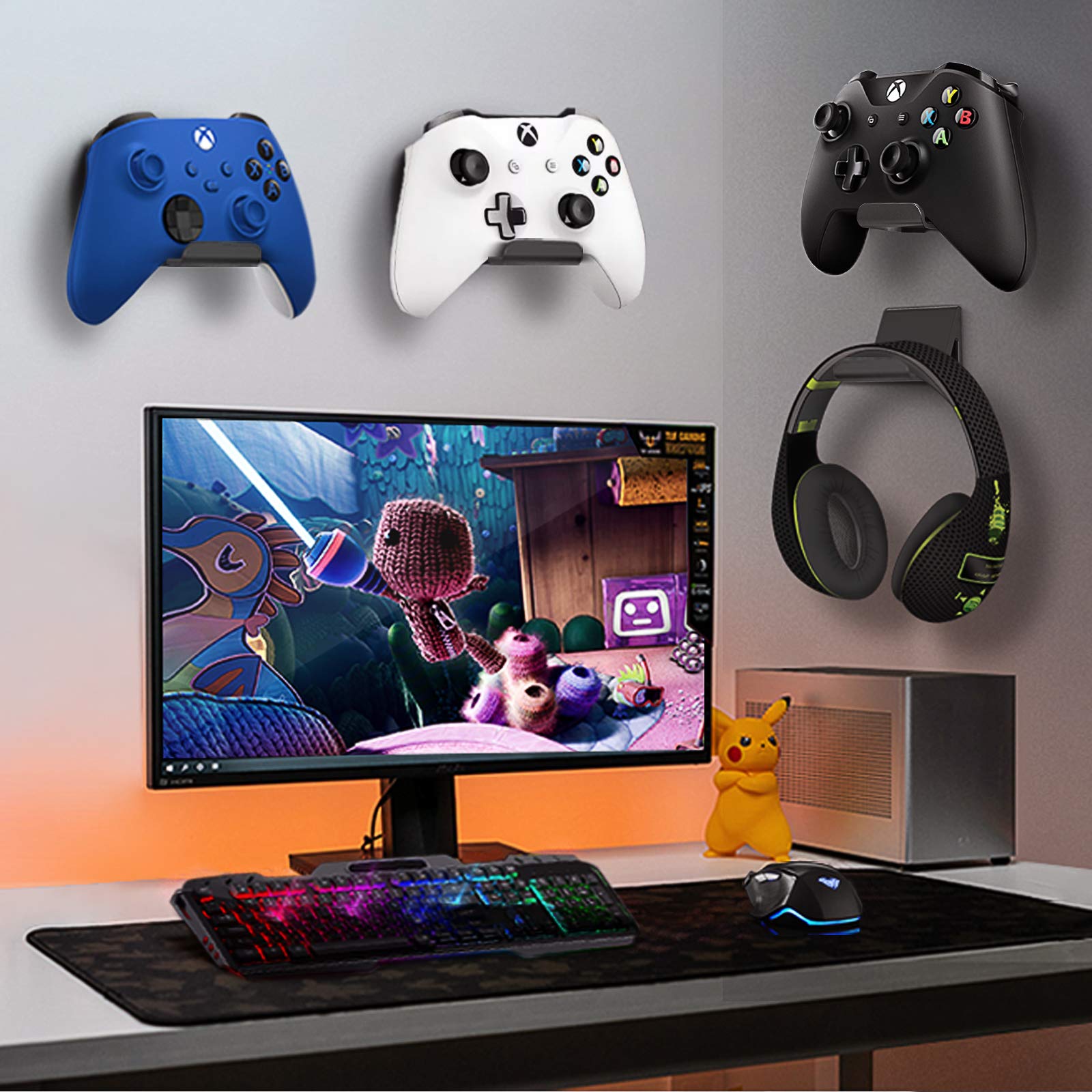 6amLifestyle 4 Pack Controller Holder Stand Built in Anti-Slip Pads for PS5 PS4 Xbox One Switch Pro Gamepad Controller Wall Mount Adhesive/Screws, Universal Controller Accessories Shark 14 Mini