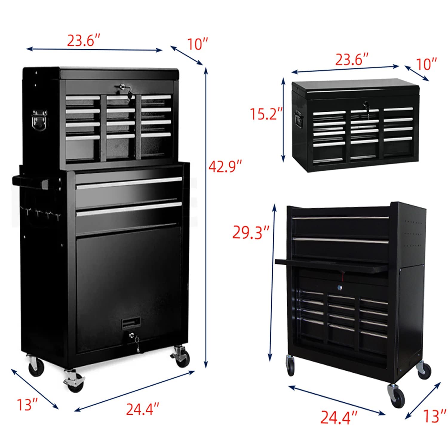 8-Drawer High Capacity Rolling Tool Box with Wheels,Rolling Tool Chest with Drawer,Tool Box on 4 Wheels with Lock, Tool Storage Cabinet Removable Portable Box for Garage Warehouse