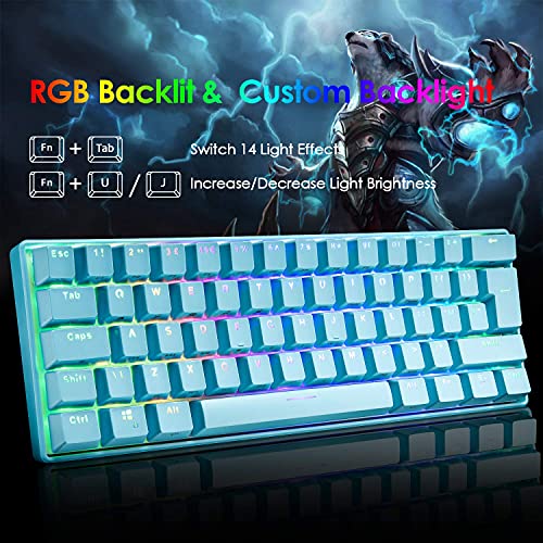 60% Mechanical Gaming Keyboard Mini Portable with RGB Backlit Full Anti-Ghosting 61 Key Ergonomic Metal Plate Wired Type-C USB Waterproof for Typist Laptop PC Mac Gamer(Blue Keycap/Blue Switch)