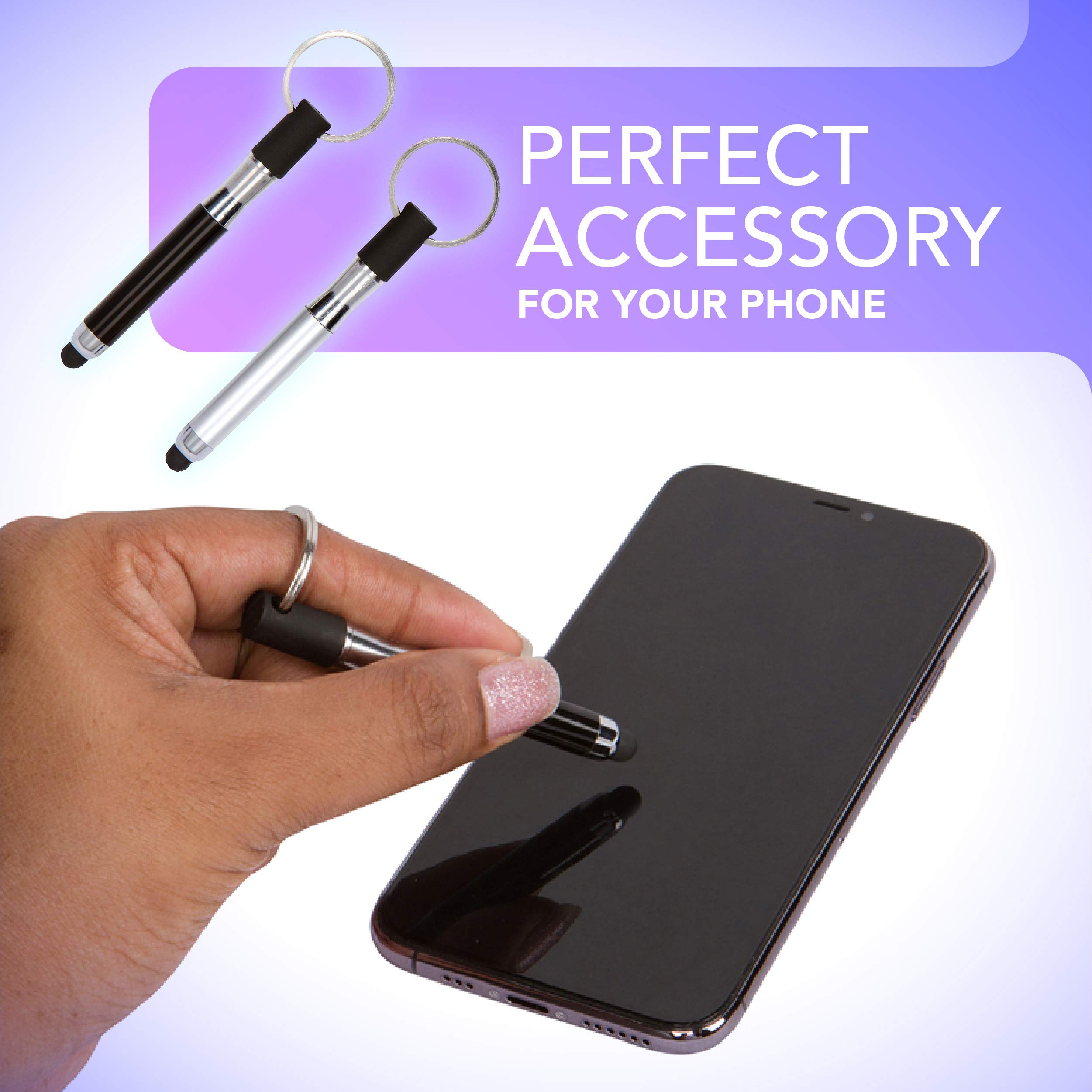 Stylus Pen Keychain (2 Pack) - No Touch, 2-in-1 Accessory - Mini Stylus Keychain Pen - 2 Pack