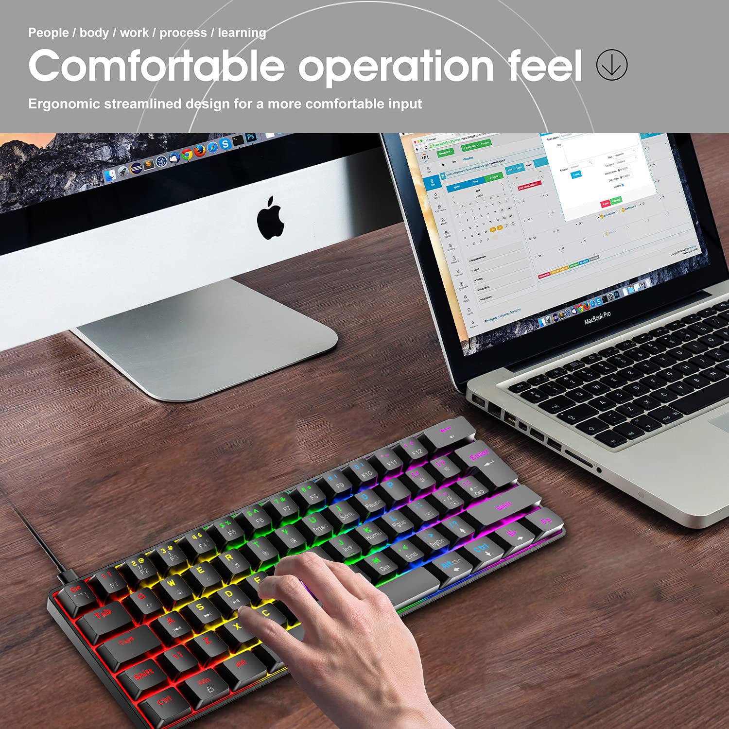 60% True Mechanical Gaming Keyboard Ultra-compact with 20 Rainbow Backlit Type C Wired Programmable 62 Keys Tactile Blue Switch Waterproof Non-Conflict and Gaming Mouse Pad for PC/Laptop/PS5（Blue)