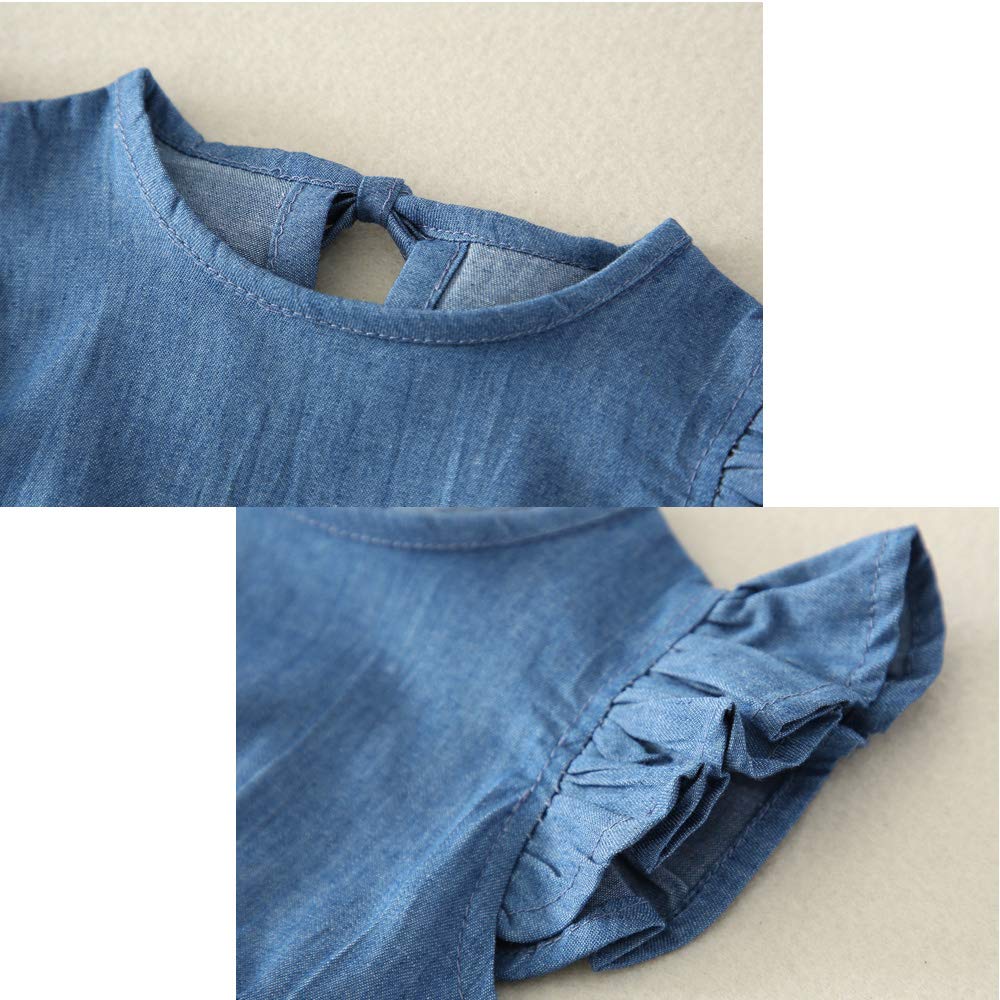 Slowera Baby Toddler Girls Denim Ruffled Bodysuit Blue Soft One-Piece Romper (Blue, 3-6 Months)