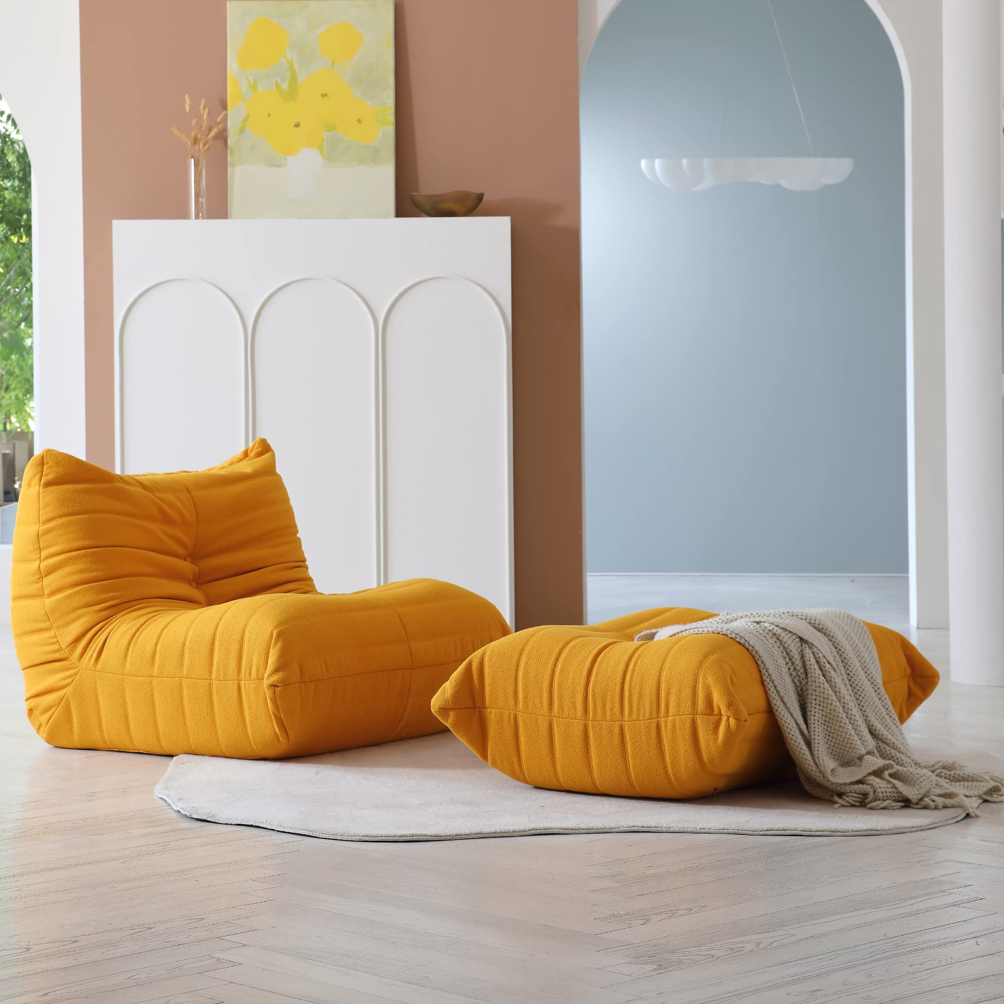 TIFLON Lazy Floor Sofa,Minimalist Sofa Couch,Teddy Velvet 3Seatert Sofa, Fireside Chair,Tatami Sofa,Corner Relax Sofa Couch for Living Room Bedroom Salon Office-Yellow