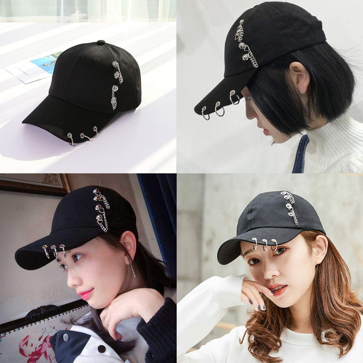 Adult Casual Solid Adjustable Iron Ring Baseball Caps Snapback Cap Casquette Hats Fitted Casual Gorras Dad Hats (one size, Black)