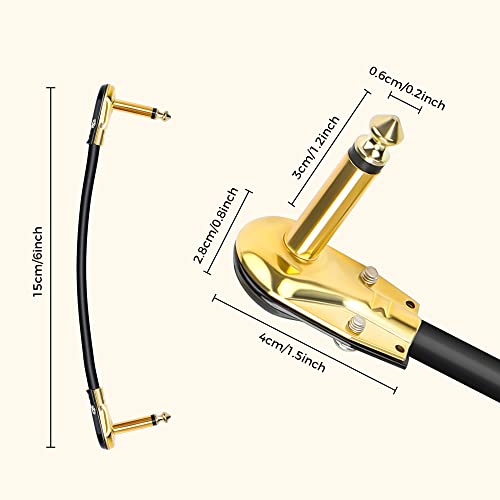 6 Pack Guitar Patch Cables, 6 Inch Guitar Effect Pedal Cable, 1/4'' TS Right Angle, Low Profile Flat Pancake Design, Maximize Pedalboard Space