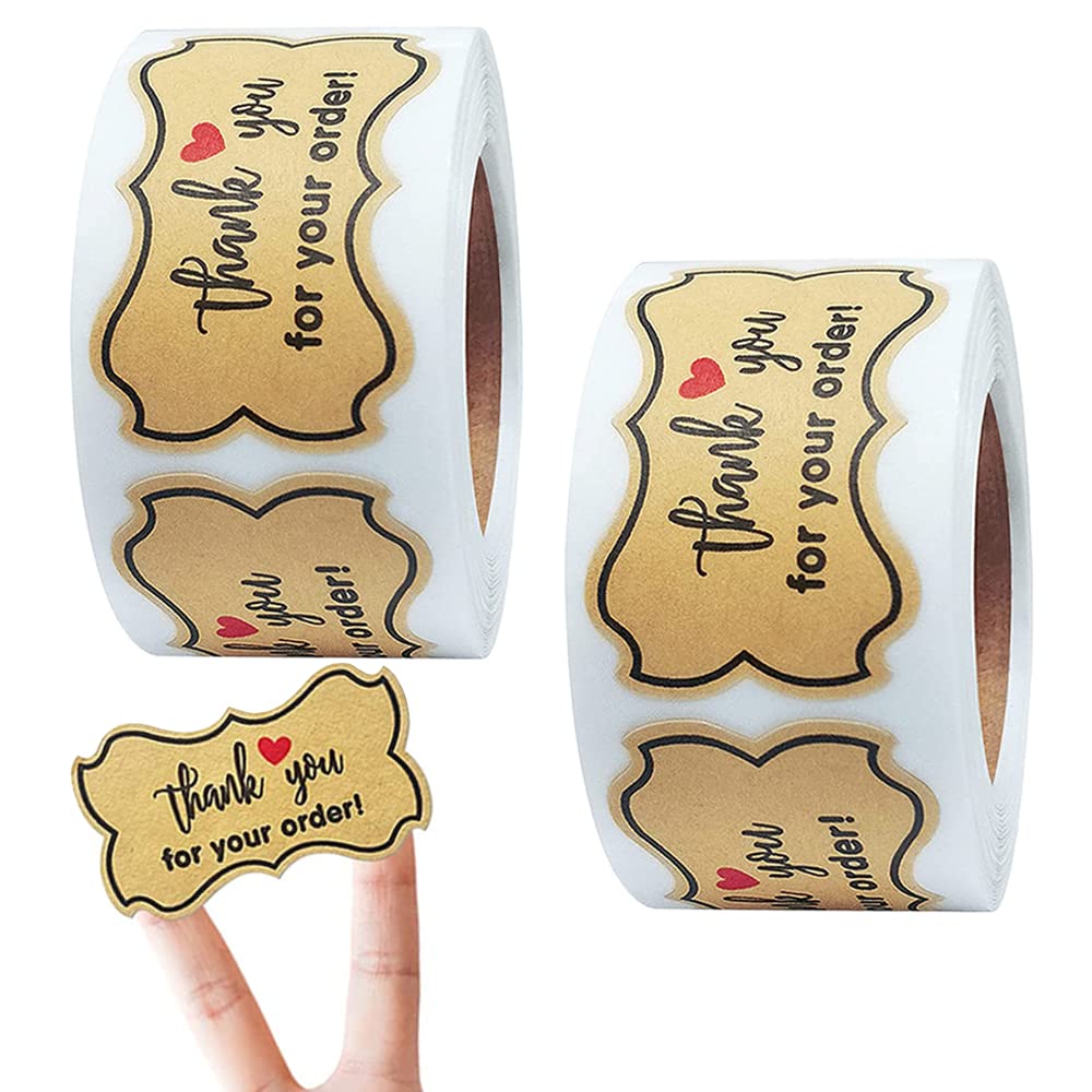 Thank You for Your Order Stickers, ROJMHS Thank You for Purchasing Stickers, Kraft Paper Thank You Stickers 2 inch Roll, Small Business Labels for Packaging(600pcs)