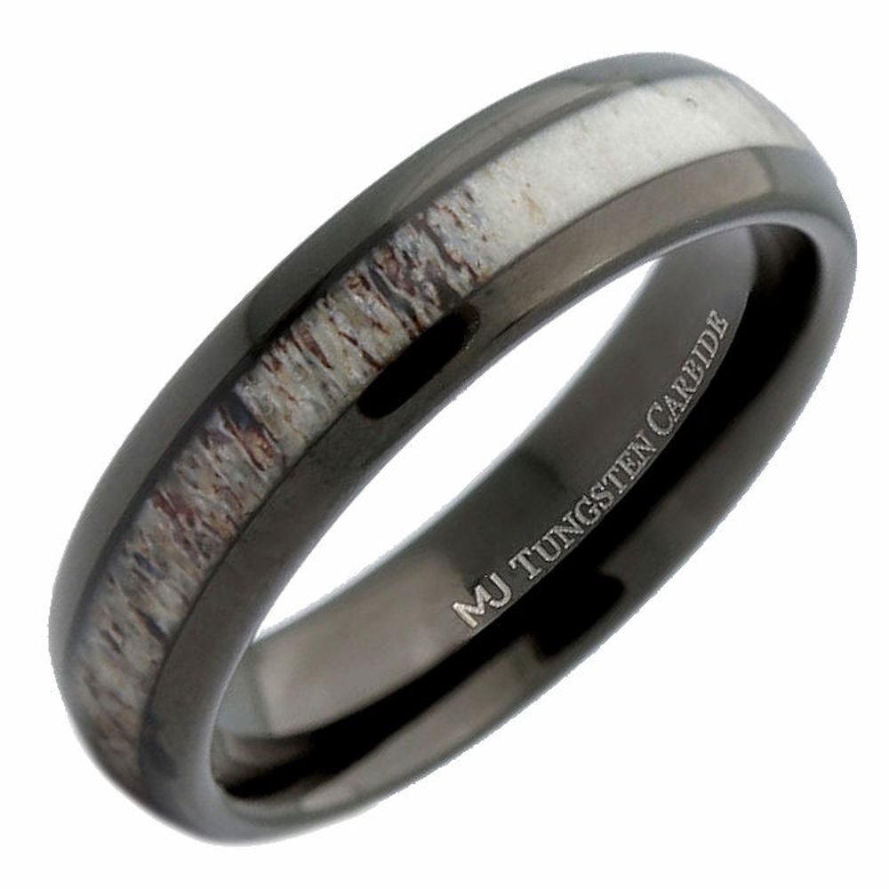 6mm Deer Antler Inlay Black Wedding Band Tungsten Carbide COMFORT FIT Ring Size 10