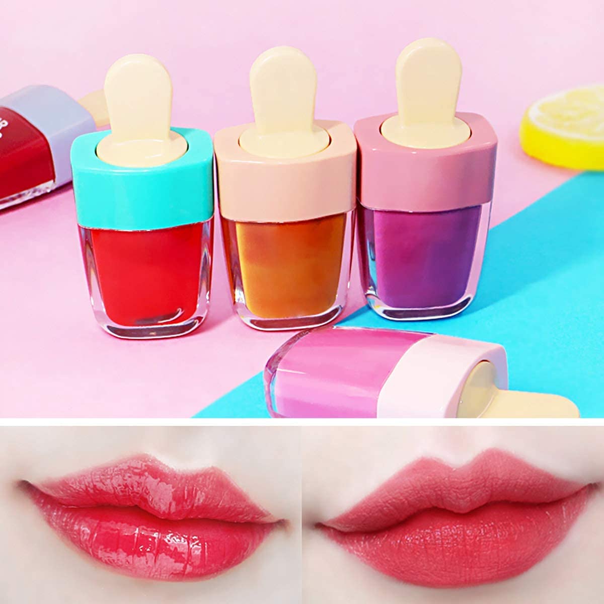 JOLLYSTYLE 15PCS Lip Gloss Tubes - Pink Green Blue Ice Cream Shape Lip Gloss Containers Empty - Refillable Clear Lipgloss/Lip Balm Containers for Girls Women DIY Cosmetics