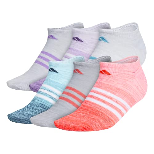 adidas Women's Superlite No Show Socks (6-Pair), Hazy Rose/Clear Onix Grey/Hazy Blue, Medium