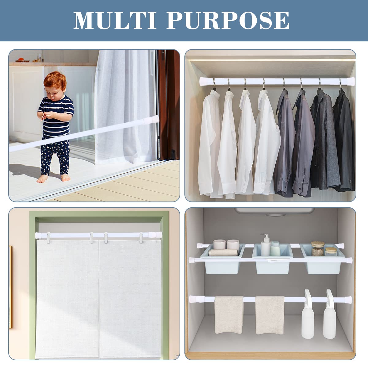 4Pcs Window Security Bars Sliding Glass Door Lock White Security Window Lock Bar for Children Home(17-27.6 Inches in Length)