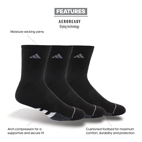 adidas Women's Cushioned Crew Socks (3-Pair), Black/Clear Onix Grey/Onix Grey, Medium