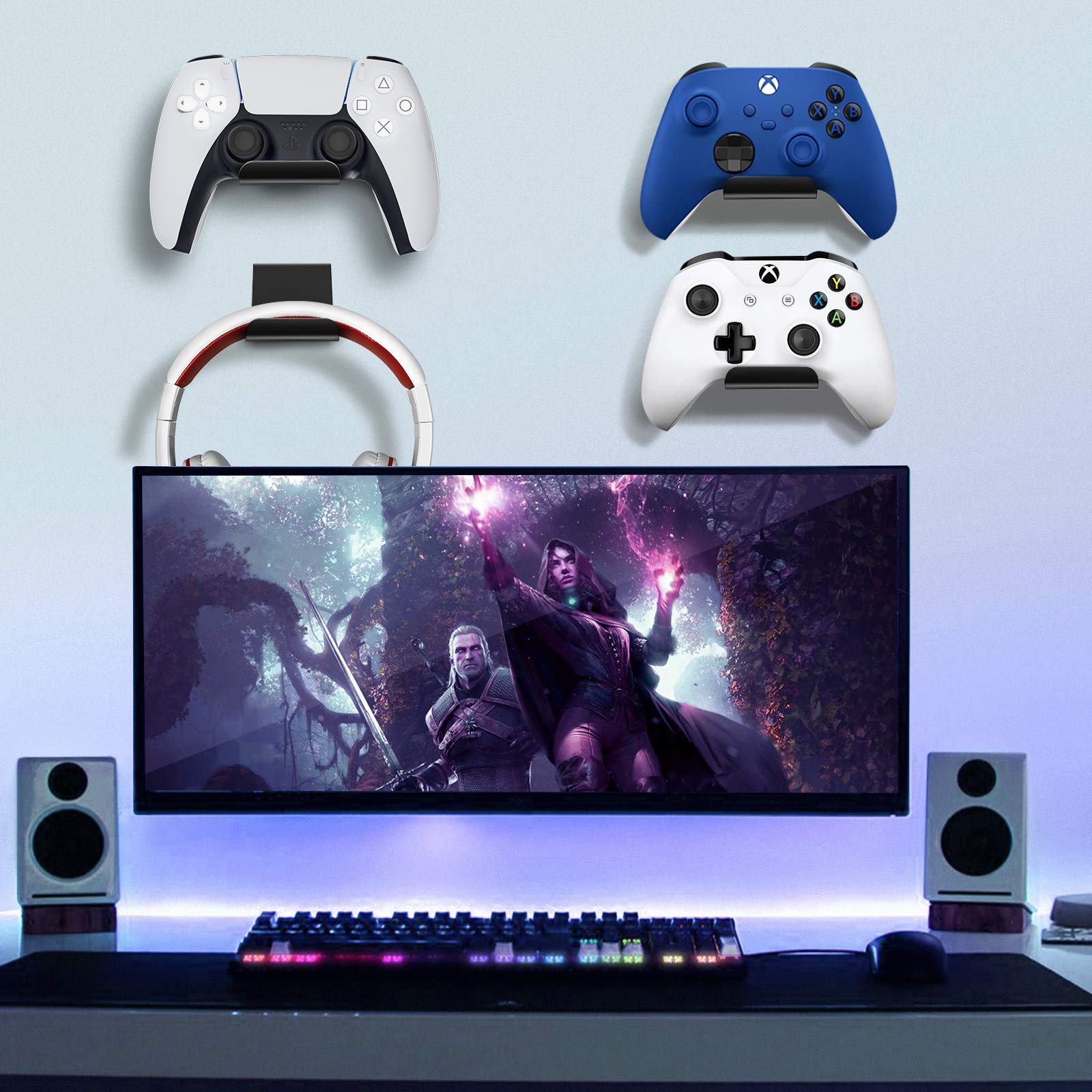 6amLifestyle 4 Pack Controller Holder Stand Built in Anti-Slip Pads for PS5 PS4 Xbox One Switch Pro Gamepad Controller Wall Mount Adhesive/Screws, Universal Controller Accessories Shark 14 Mini