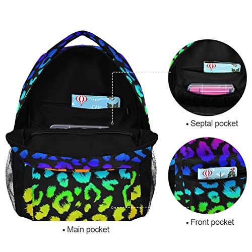 ALAZA Rainbow Leopard Cheetah Print Animal Backpack Purse with Multiple Pockets Name Card Personalized Travel Laptop School Book Bag, Size S/16 inch