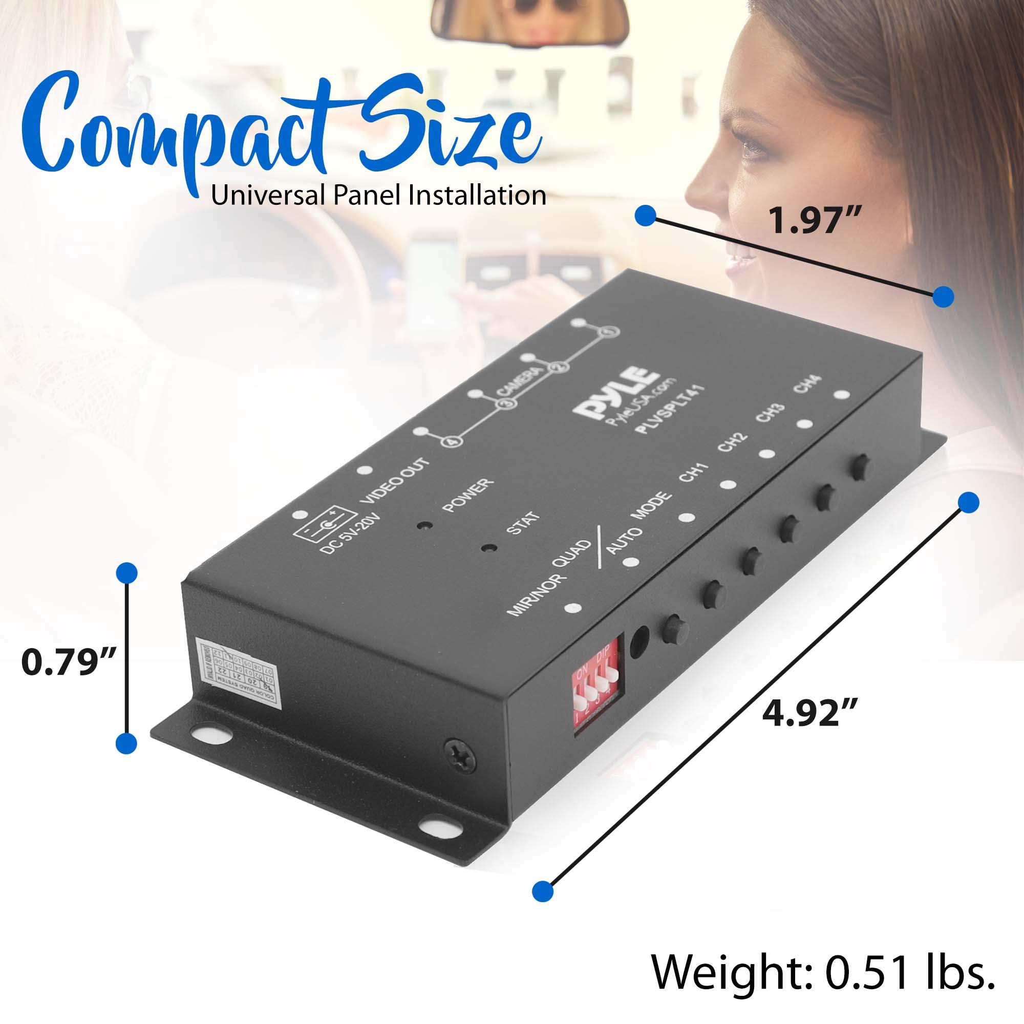 4-Channel Car Video Splitter Controller - Digital Picture Video Signal Switcher with Quad Selectable for Backup Camera Video Monitor Systems CCTV Camera, PAL/NTSC Auto Adapting - Pyle PLVSPLT41