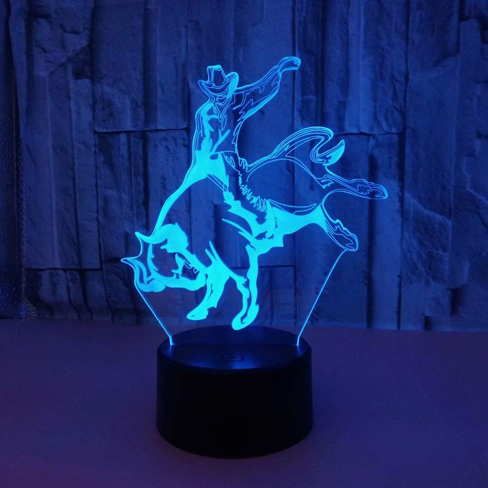 JruF Night Light for Kids 3D Night Light Bedside Lamp with Remote Control Changing Xmas Halloween Birthday Gift for Child Baby Girl,Horse Race and Cowboy