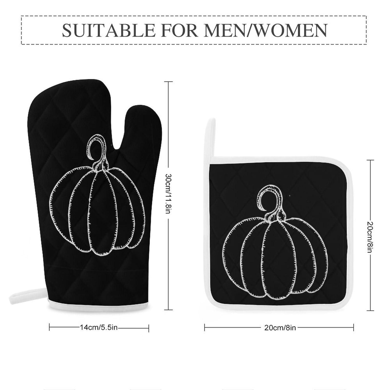 4PCS Oven Mitts and Pot Holders Sets, Happy Halloween Pumpkin Black Oven Mitts Set Heat Resistant Kitchen Microwave Gloves Safe for Baking,Cooking, BBQ