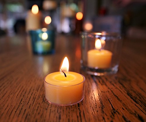 Bluecorn Beeswax 100% Pure Beeswax Tea Lights | Beeswax Candles | Unscented Candles | Tea Light Candles Bulk 48-Pack